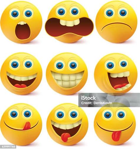Yellow Smiley Faces Emoji Characters Template向量圖形及更多人的嘴圖片 人的嘴 人的臉部
