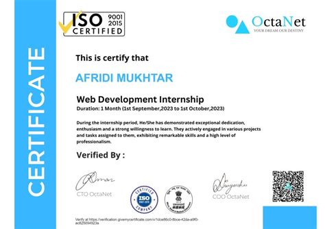 Completed My Web Development Internship At Octanet Afridi Mukhtar