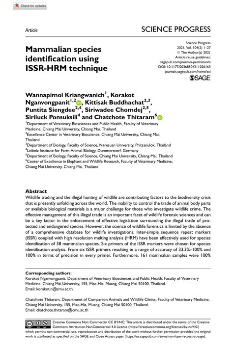 Pdf Mammalian Species Identification Using Issr Hrm Technique