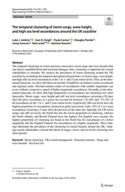 The Temporal Clustering Of Storm Surge Wave Height And High Sea Level