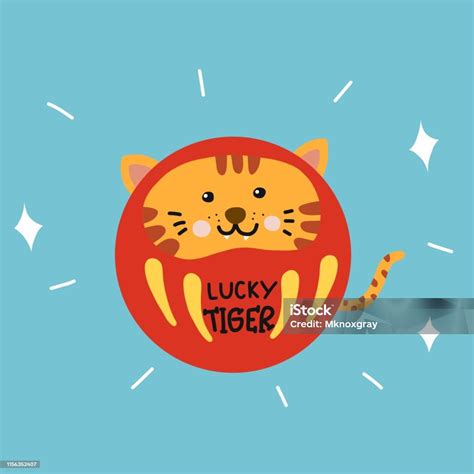 럭키 타이거 다루마 귀여운 만화 벡터 일러스트 낙서 스타일 0명에 대한 스톡 벡터 아트 및 기타 이미지 0명 Daruma