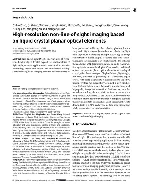 Pdf High Resolution Non Line Of Sight Imaging Based On Liquid Crystal Planar Optical Elements