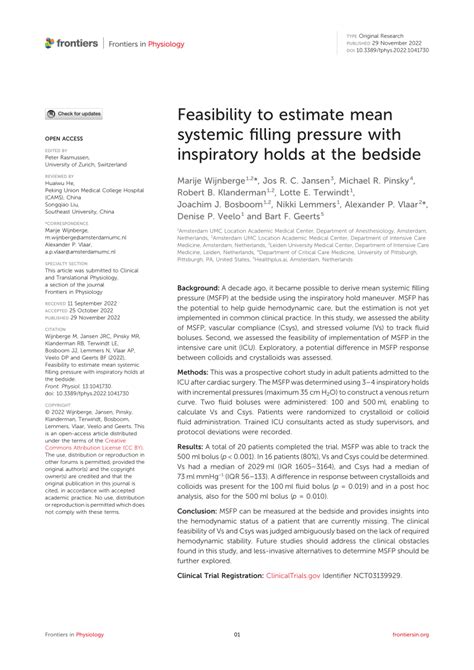 Pdf Feasibility To Estimate Mean Systemic Filling Pressure With