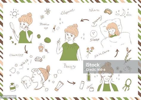 얼굴과 스킨 케어 아이템을 씻어내고 있는 피부 여성의 일러스트 가루로 빻은에 대한 스톡 벡터 아트 및 기타 이미지 가루로 빻은 거울 눈 화장 Istock