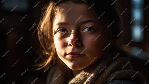 Premium Ai Image Cute Caucasian Girl Smiling Looking At Camera
