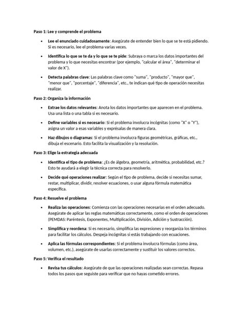 Pasos Para Resolver Problemas Matematicos Pdf Multiplicación