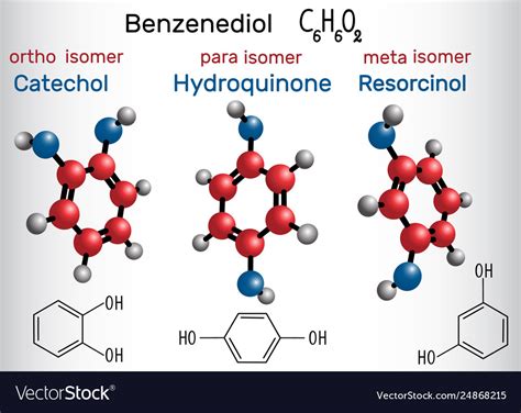 Catechol Resorcinol Hydroquinone Molecule Vector Image