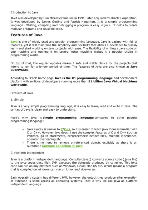 Java Notes 1 Introduction To Java Java Was Developed By Sun