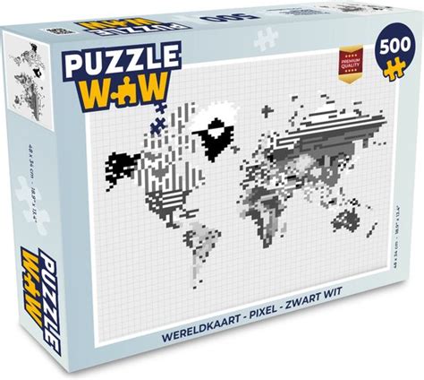 Puzzel Wereldkaart Pixel Zwart Wit Legpuzzel Puzzel 500 Stukjes