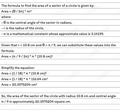 Solved Find the area of the sector of a circle having radius r and central angle θ r cm θ