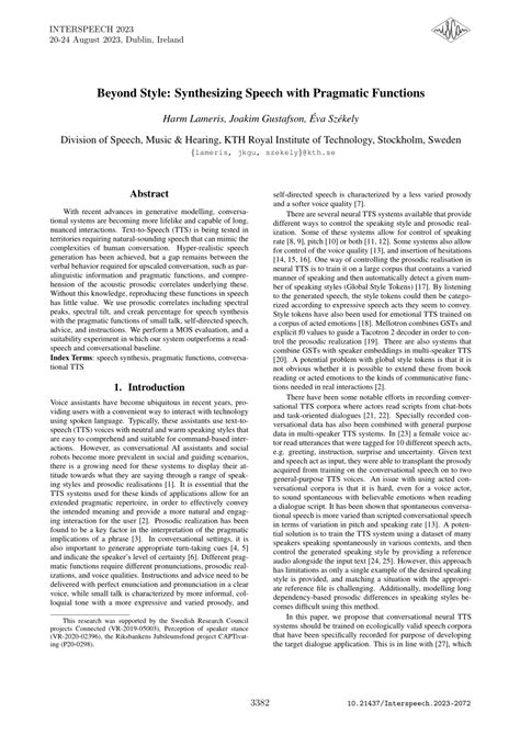 Pdf Beyond Style Synthesizing Speech With Pragmatic Functions