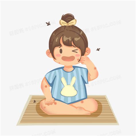 卡通女孩被蚊虫叮咬元素图片免费下载 PNG素材 编号vd9idlym0 图精灵