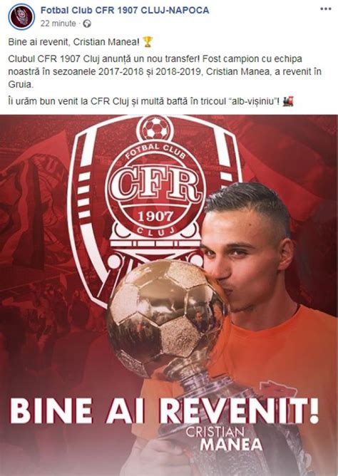 Foto OFICIAL Cristi Manea A Fost Prezentat La CFR Mesajul Postat De Clubul Din Gruia