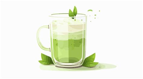 Refreshing Hot Green Tea Latte In Clear Glass Vector Illustration