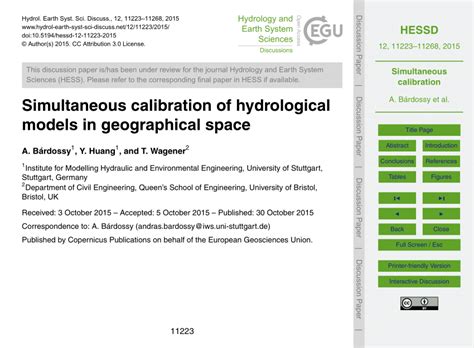 Pdf Simultaneous Calibration Of Hydrological Models In Geographical Space