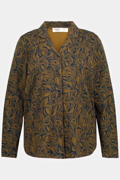 Eco Cotton Pretty Leaf Print Button Front Knit Pajama Top Marine