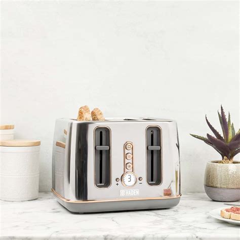 Haden Dorchester Chrome And Rose Gold 4 Slice Toaster