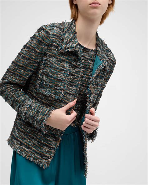 Misook Fringe Trim Tweed Knit Heritage Jacket Neiman Marcus