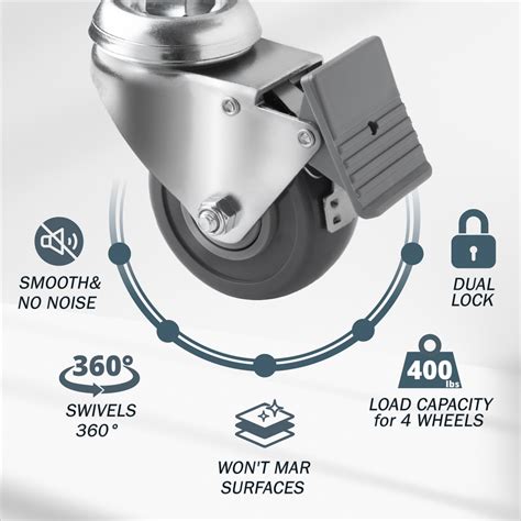Dual Locking Swivel Caster Set Silver 4 Pk Powertec Caster Roller