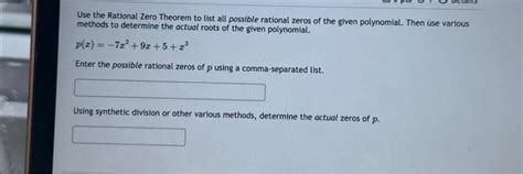 Solved Use The Rational Zero Theorem To List All Possible