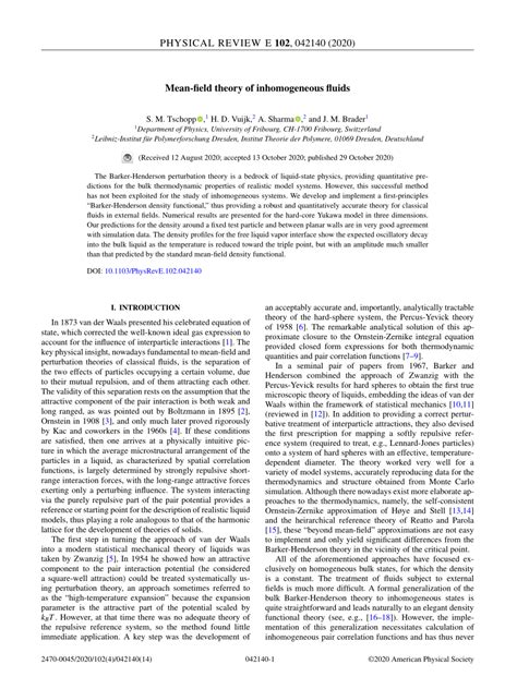 Pdf Mean Field Theory Of Inhomogeneous Fluids