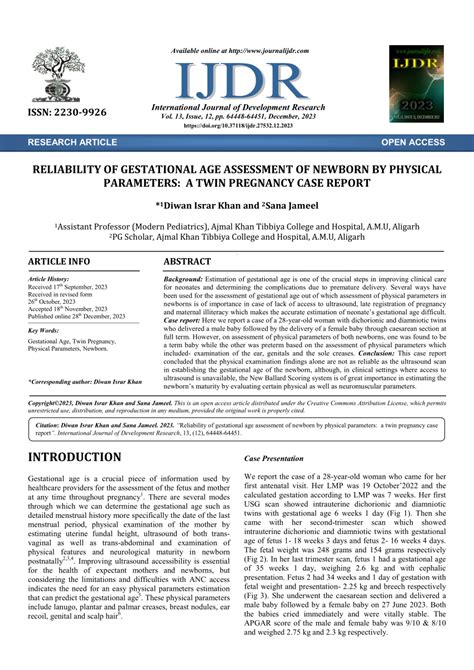 Pdf Reliability Of Gestational Age Assessment Of Newborn By Physical Parameters A Twin