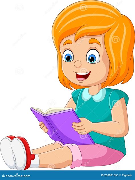 Bande Dessinée Petite Fille Assise Et Lisant Un Livre Illustration De