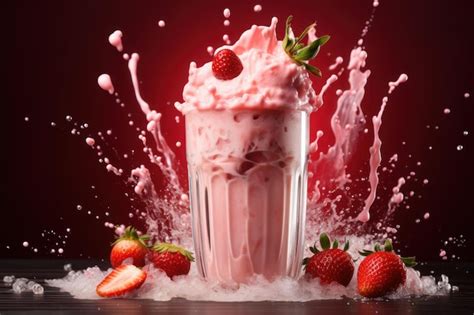 Premium Photo Strawberry Smoothie Frappe Effect Swirling Wave Strawberry Milk Splash Around