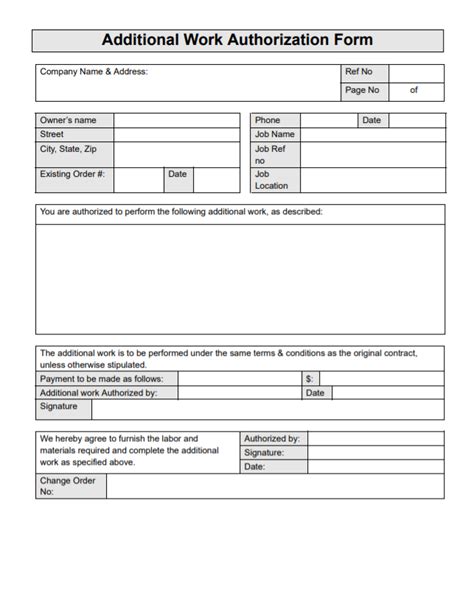 Fillable Form Additional Work Authorization Employment Form Job