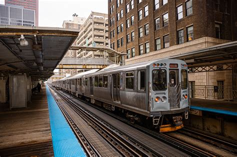 Chicago Illinois Metro Loop Line Train At Downtown Cta Elevated Rail