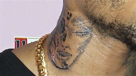 Chris Brown Neck Tattoo Rihanna Face Chris Brown Reveals New Tattoo