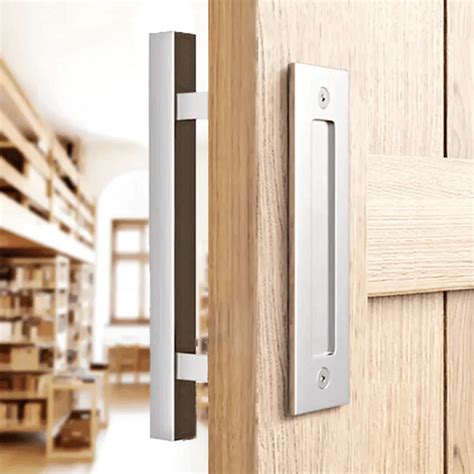 Stainless Steel Square Barn Door Handle Kit Double Sided Barn Door