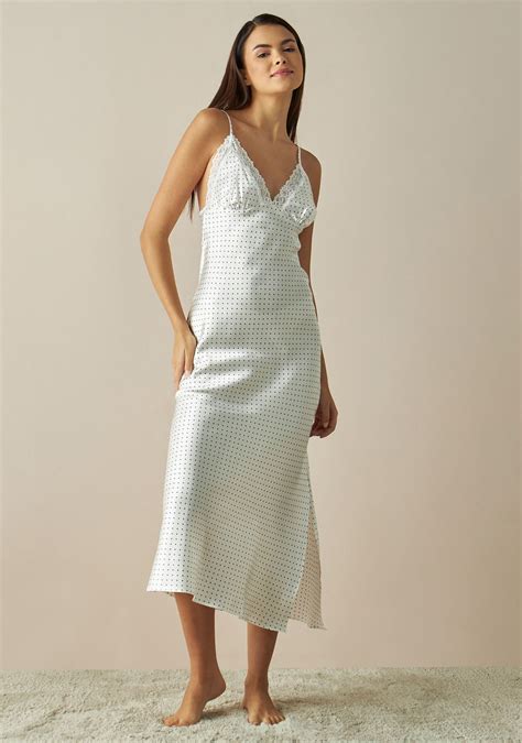 Buy Womens All Over Polka Dot Print Satin Slip Dress With Lace Detail