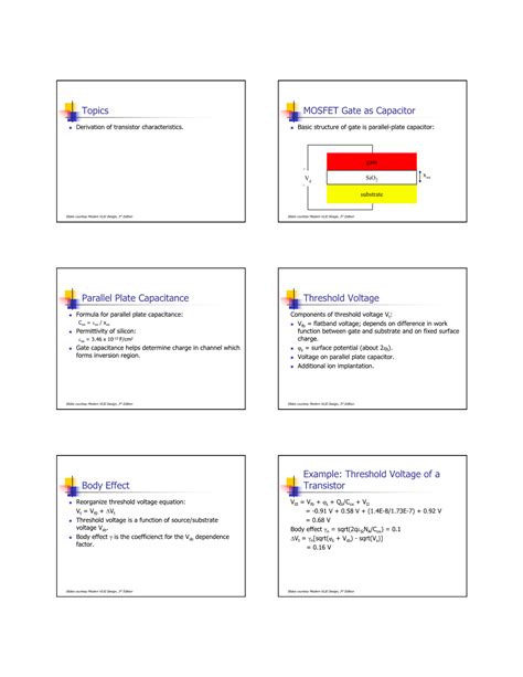 Topics Mosfet Gate As Capacitor Parallel Plate Capacitance Threshold
