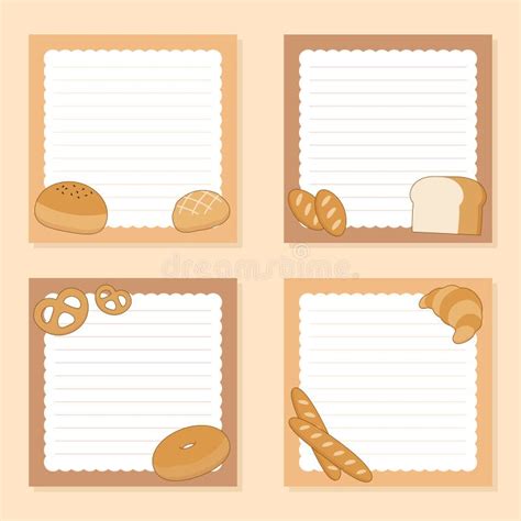 Set Of Cute Bread Notepad Stock Vector Illustration Of Document