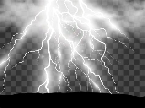 Векторное изображение реалистичной молнии Вспышка грома на прозрачном фоне Премиум векторы