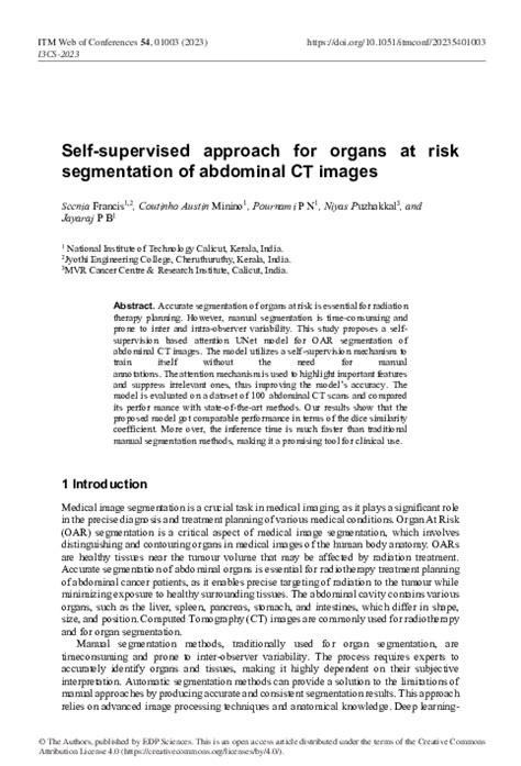 Pdf Self Supervised Approach For Organs At Risk Segmentation Of Abdominal Ct Images