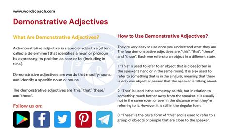 Demonstrative Adjectives Word Coach