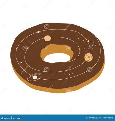 Chocolate Donut With Space Orbit And Planets Decoration Donut Universe