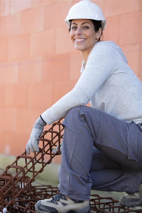 Female Builder Setting Foundations On Site Stock Image Image Of Cage Metal 313273191