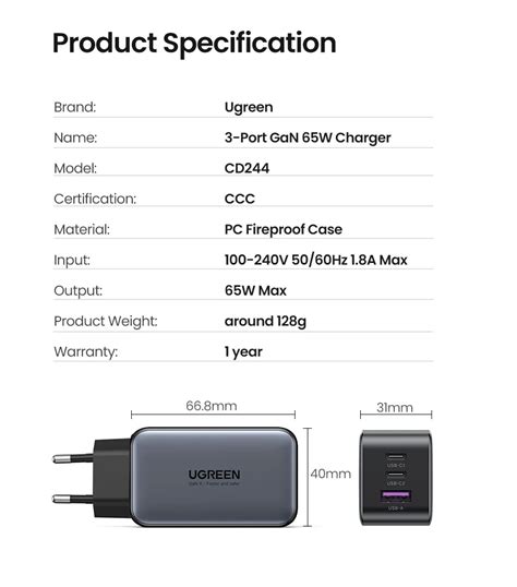 UGREEN 65W GaN зарядное устройство Quick Charge 4,0 3,0 Type C PD USB ...