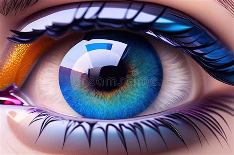Beautiful Human Blue Eye Macro Generative Ai Stock Illustration