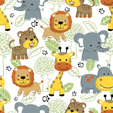 Vecteur De Modèle Sans Couture De Dessin Animé Drôle Danimaux Avec Des