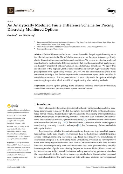 Pdf An Analytically Modified Finite Difference Scheme For Pricing