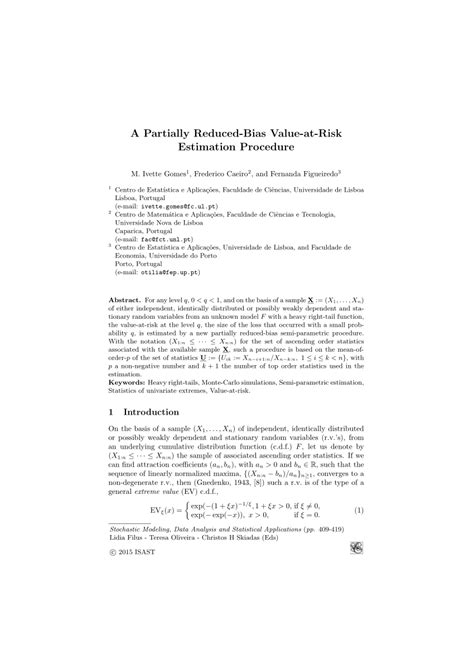 Pdf A Partially Reduced Bias Value At Risk Estimation Procedure