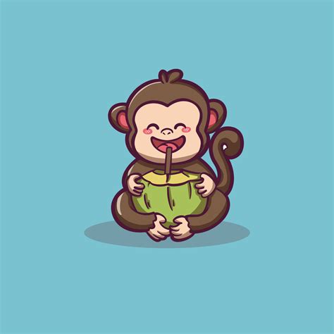 Monkey Drinking A Coconut Water With A Straw 23810278 Vector Art At