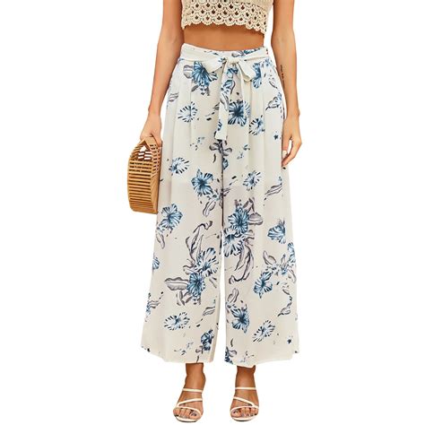 Womens Summer Print Long Pants Womens Summer Pants Wide Print Women