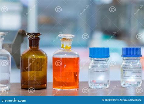 Laboratory Glassware With Green Liquid In A Science Research Laboratory Stock Image Image Of