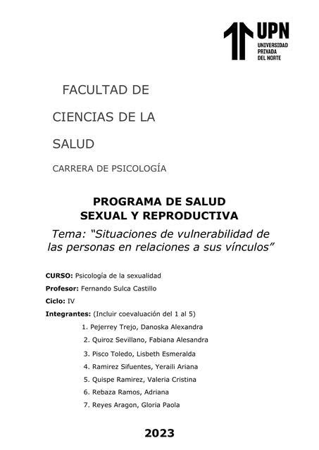 Programa De Salud Sexual Pdf Valeria Cristina Udocz
