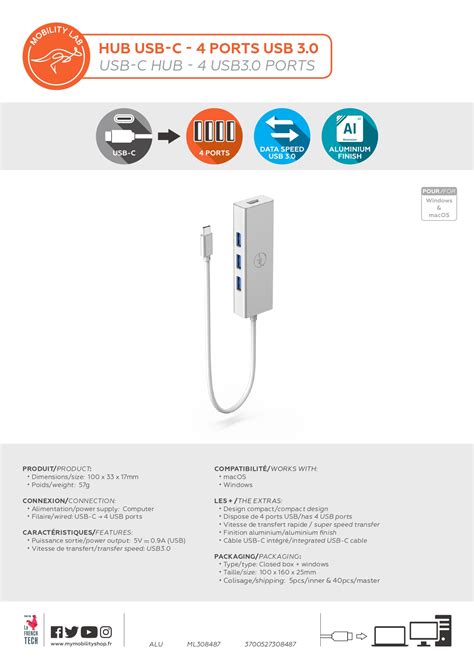 The Mobility Lab MOBILITY LAB Hub USB C Ports USB Pour PC MICROSOFT Hub Rue Du